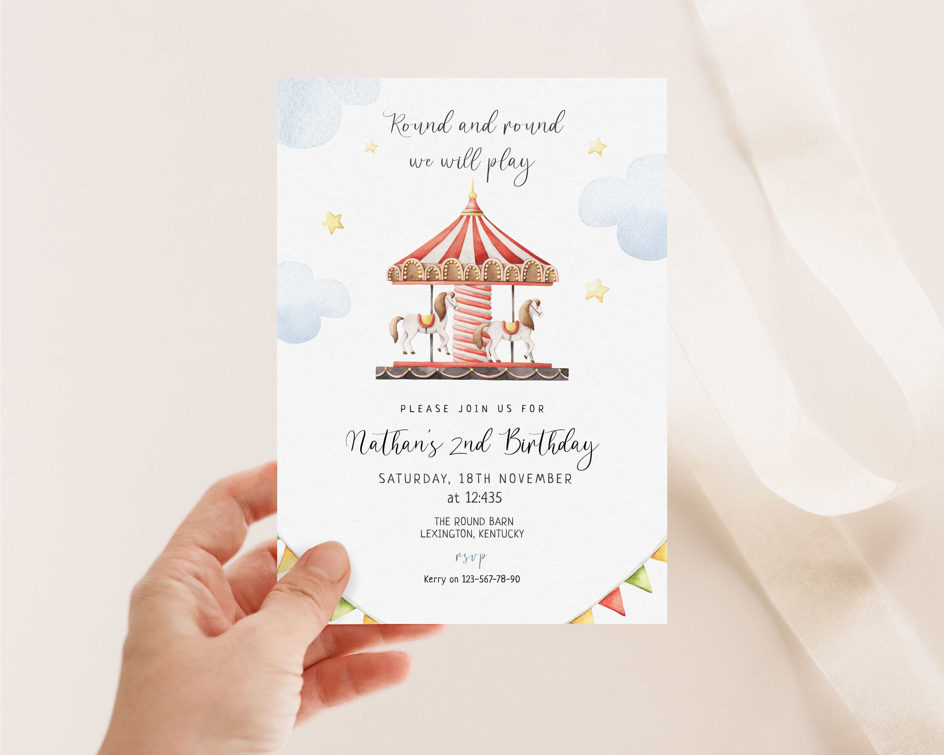 Carousel Birthday Invitation, Carousel Pony Birthday Invite Editable ...