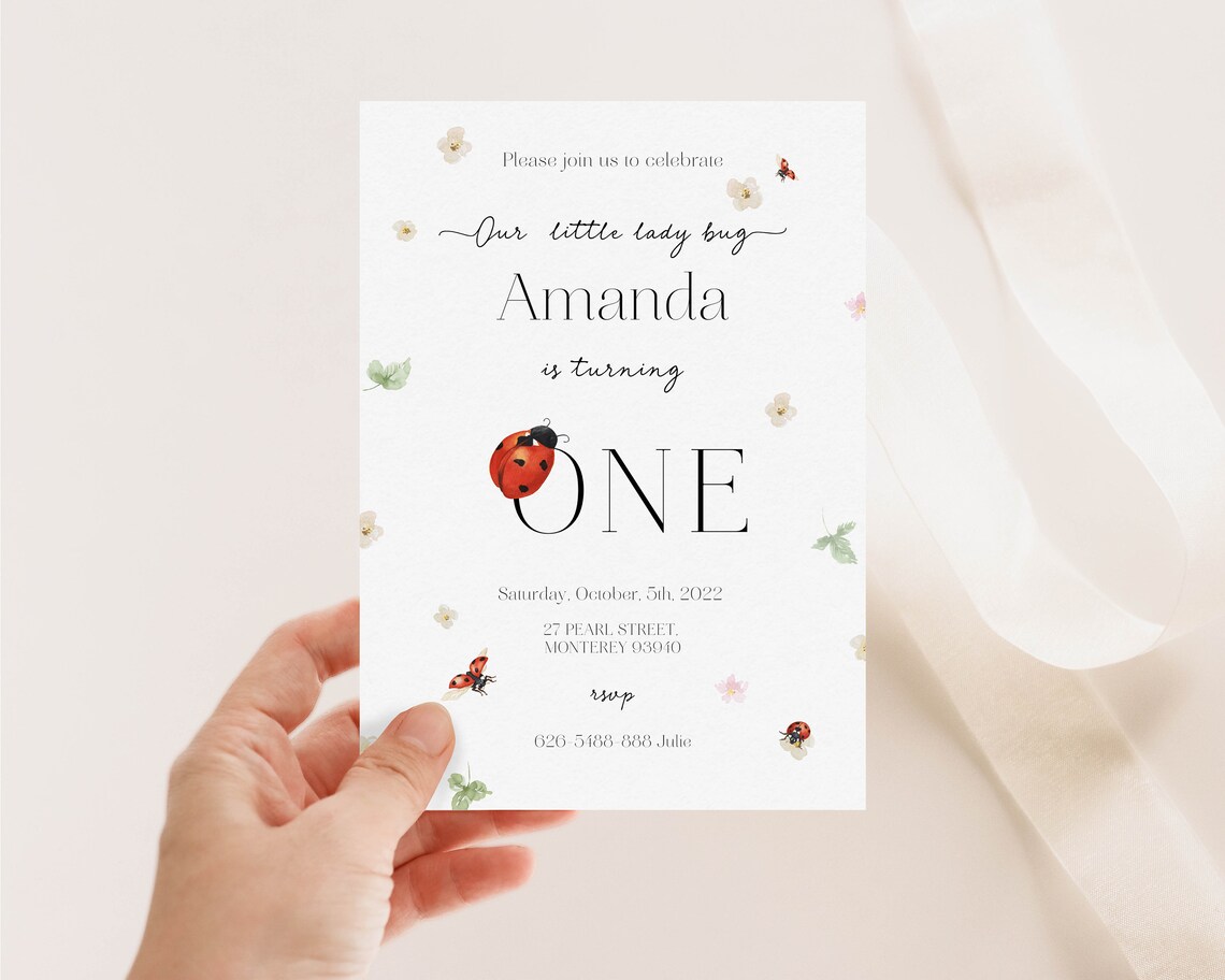 Ladybug First Birthday Invitation Template First Ladybug Day - Etsy