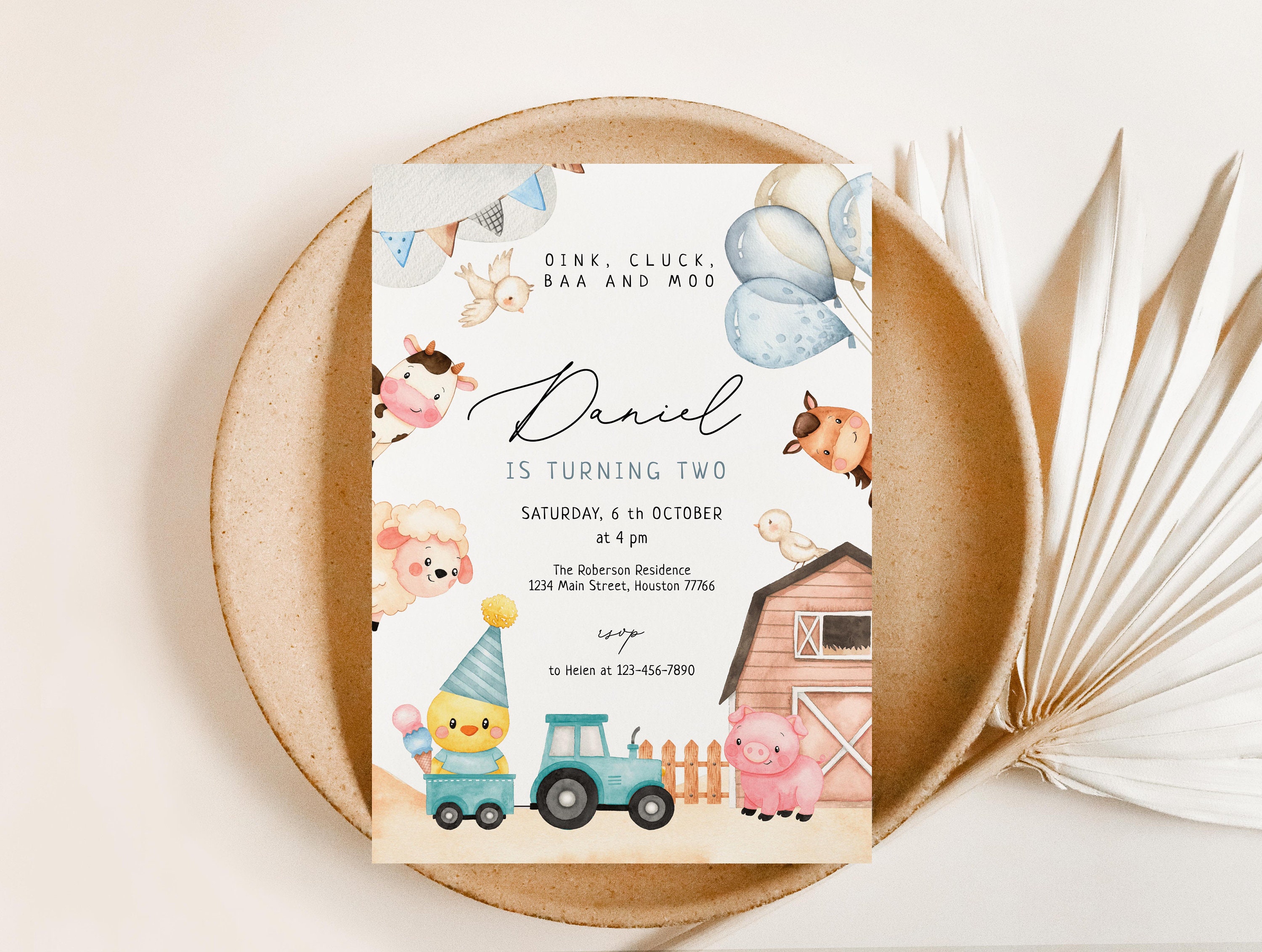Farm First Birthday Boy Invitation Template, Farm Animal Invitation ...