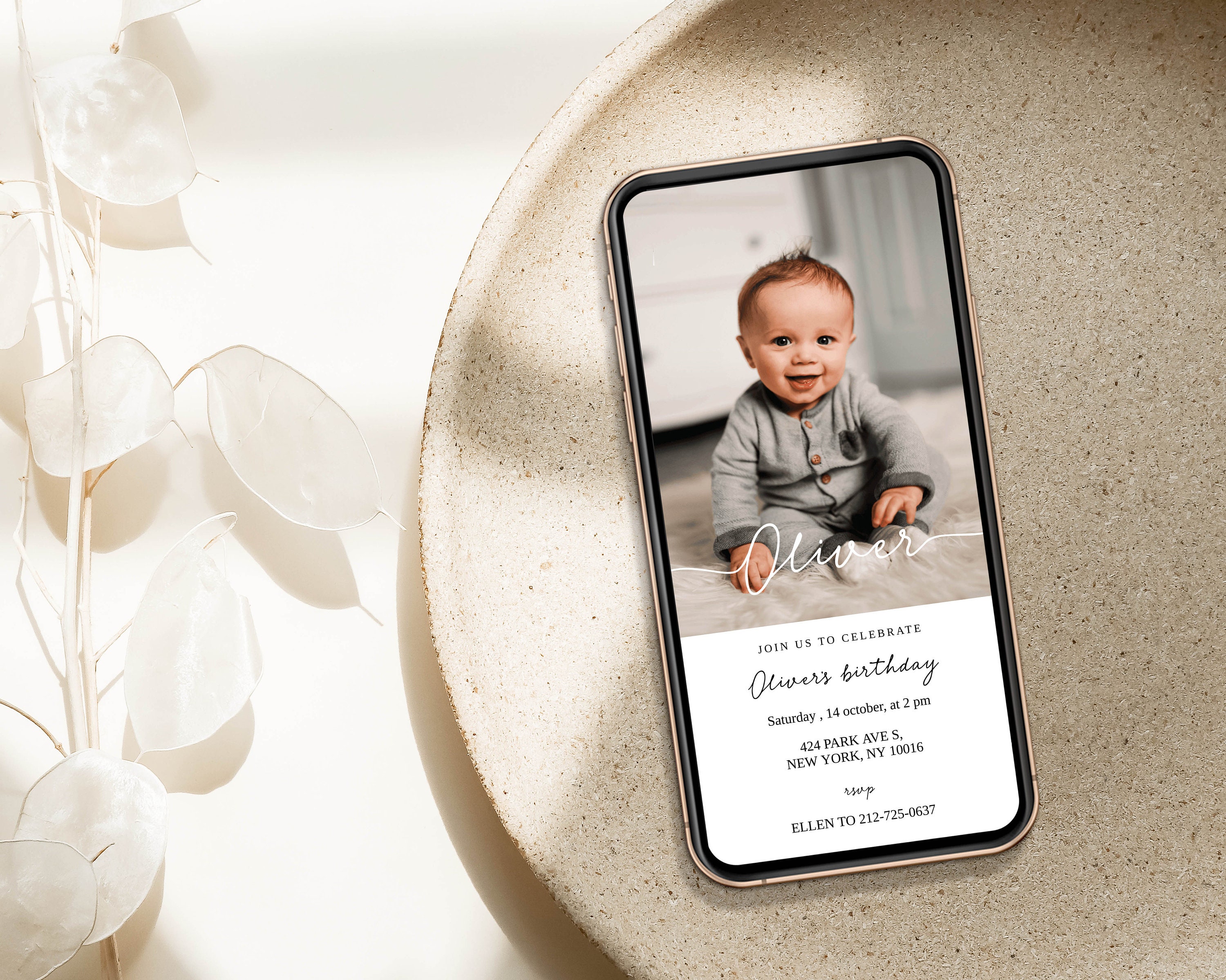 Birthday Invitation With Name and Photo, Birthday Phone Digital Evite ...