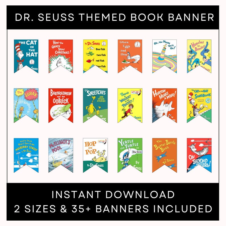 Dr. Seuss Book Cover Pennant Banner – Printable Party Décor (45 Designs ...
