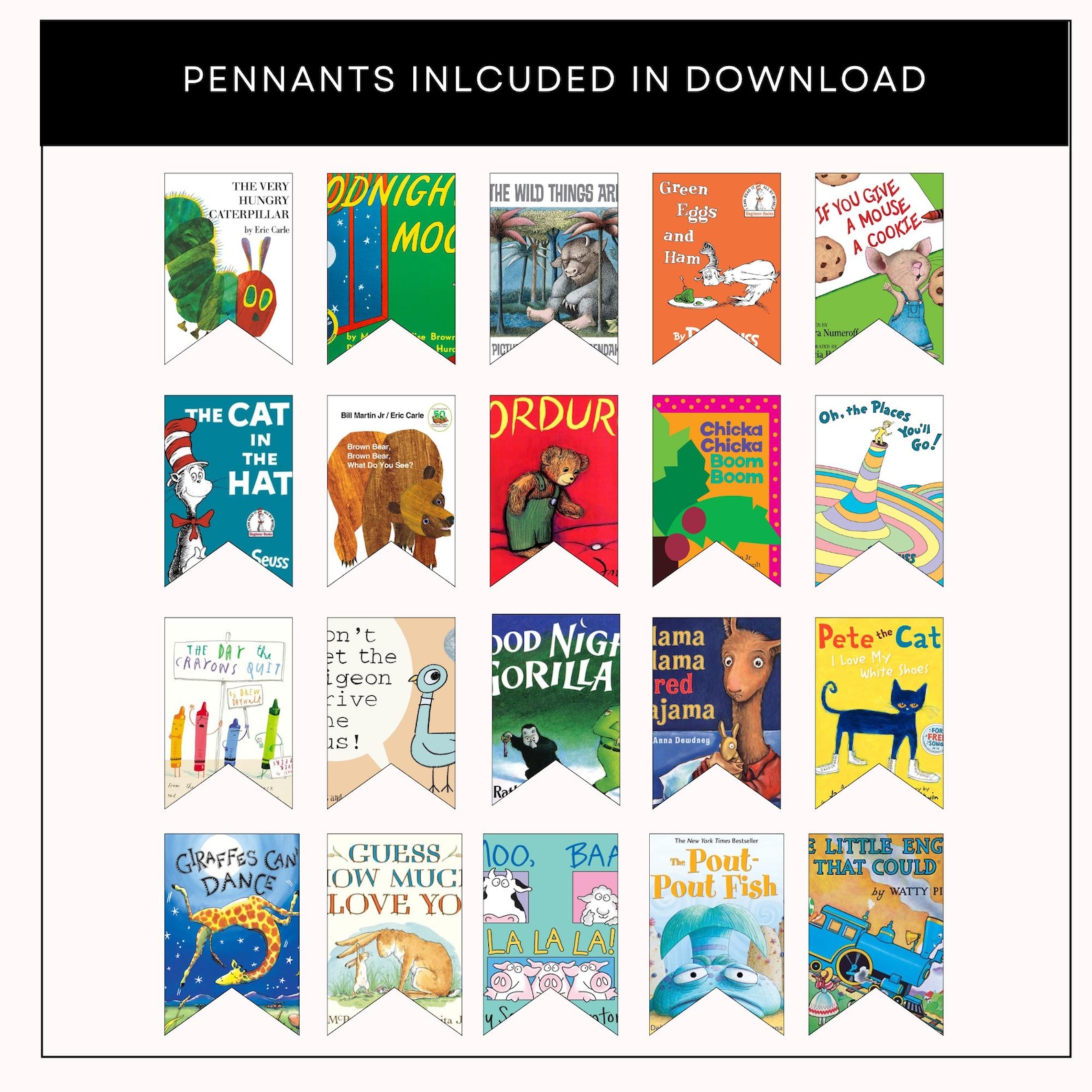 Children’s Book Cover Pennant Banner – Printable Party Décor (20 ...