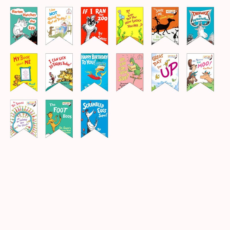 Dr. Seuss Book Cover Pennant Banner – Printable Party Décor (45 Designs ...