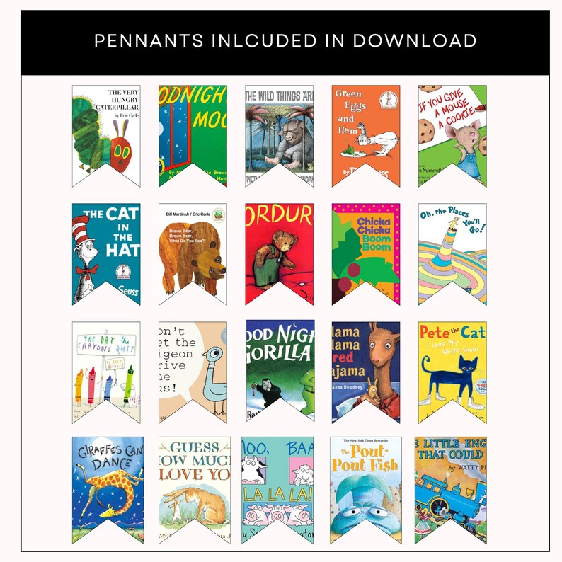 Children’s Book Cover Pennant Banner – Printable Party Décor (20 ...