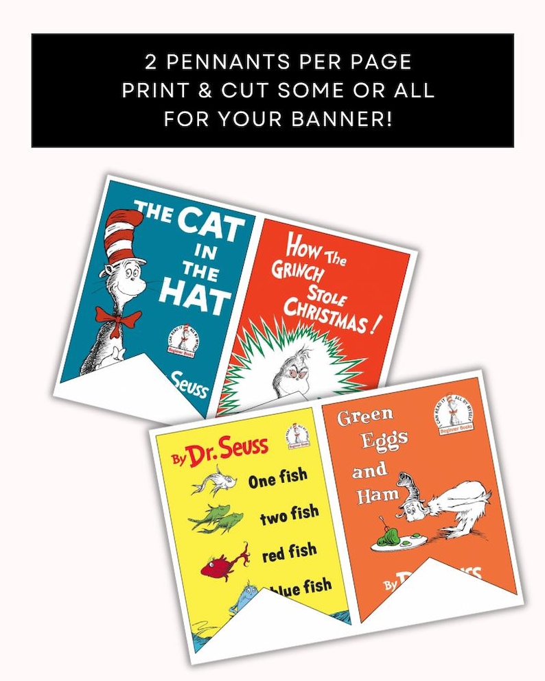 Dr. Seuss Book Cover Pennant Banner – Printable Party Décor (45 Designs ...