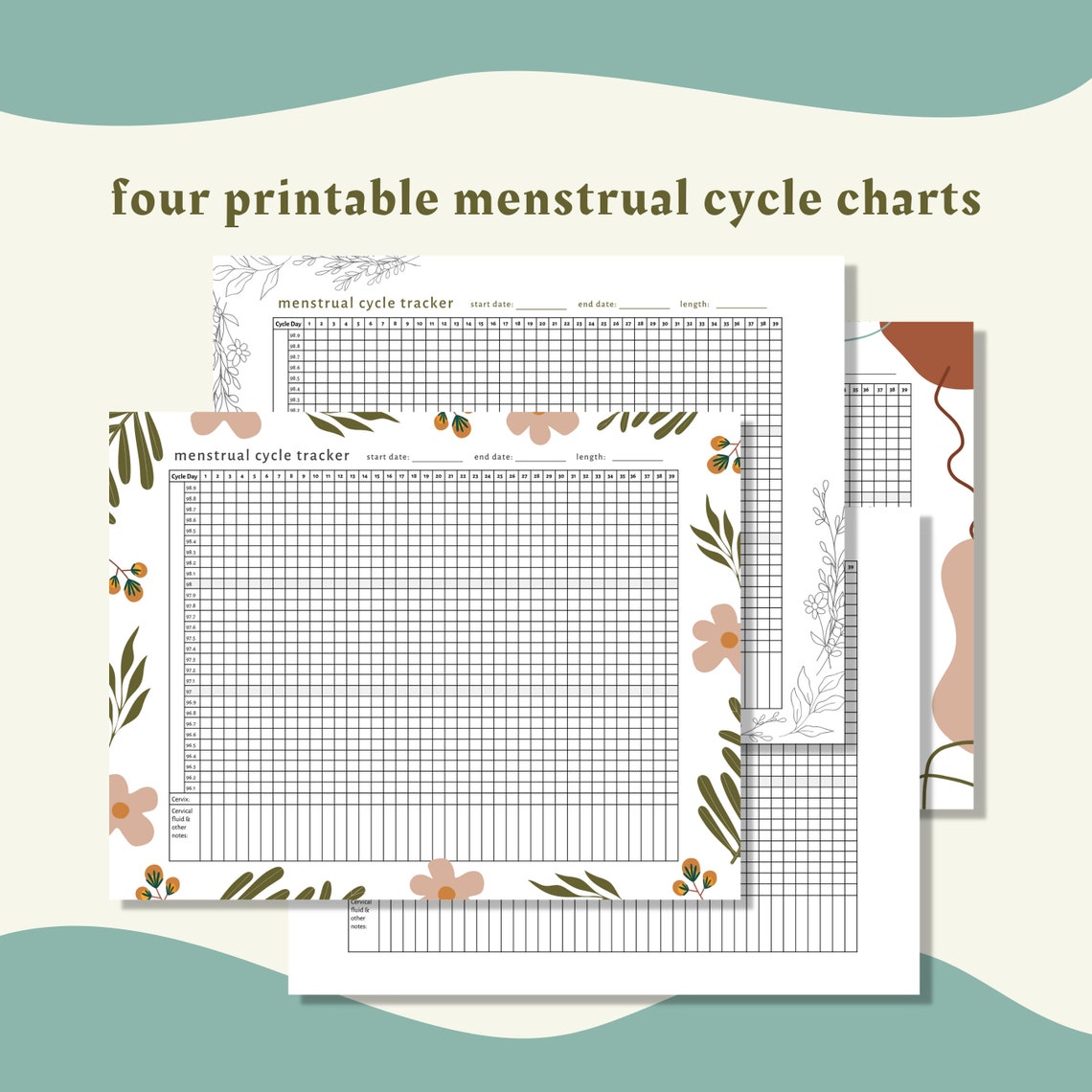 Printable Menstrual Cycle Charts, Period Trackers, and Body ...