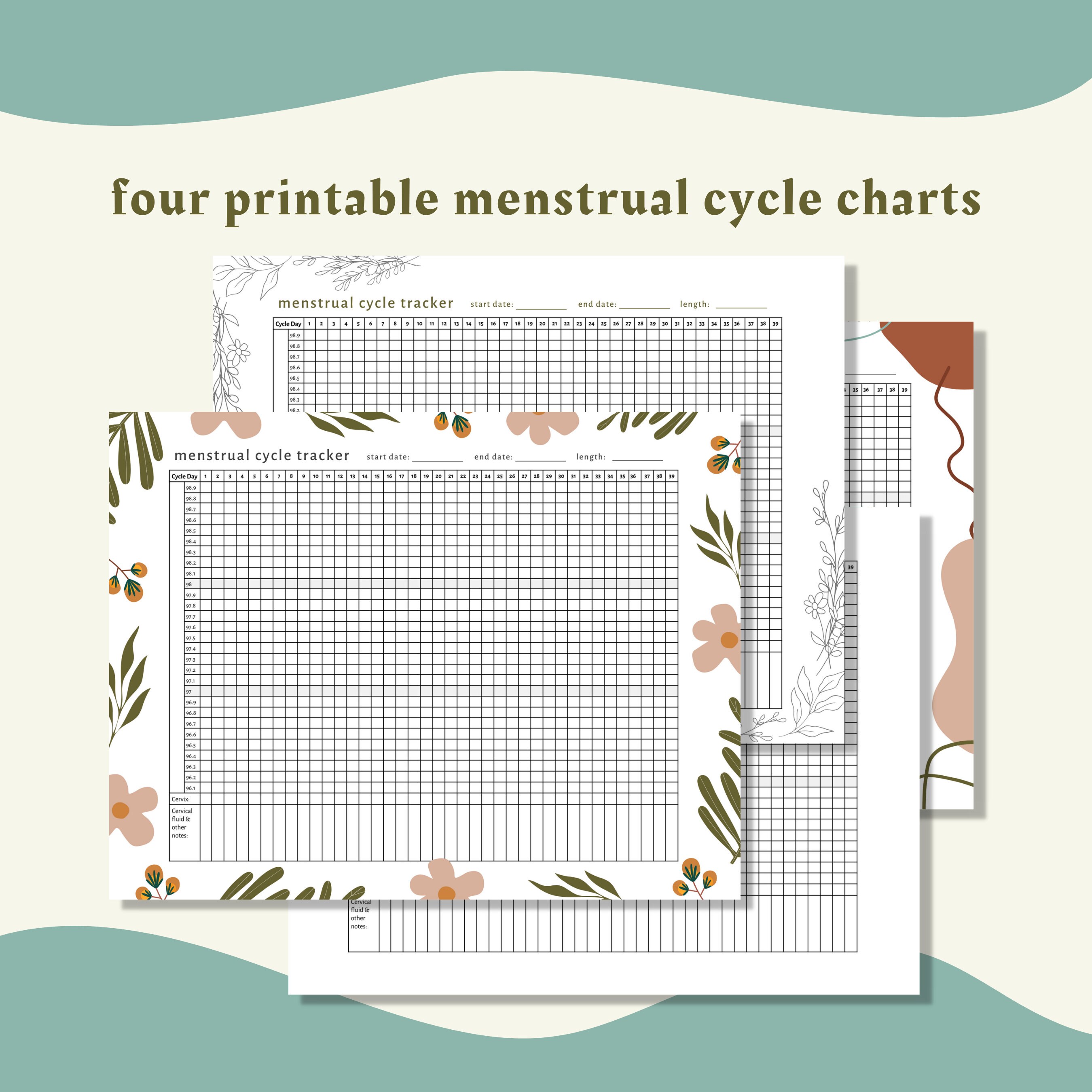 Printable Menstrual Cycle Charts, Period Trackers, and Body ...