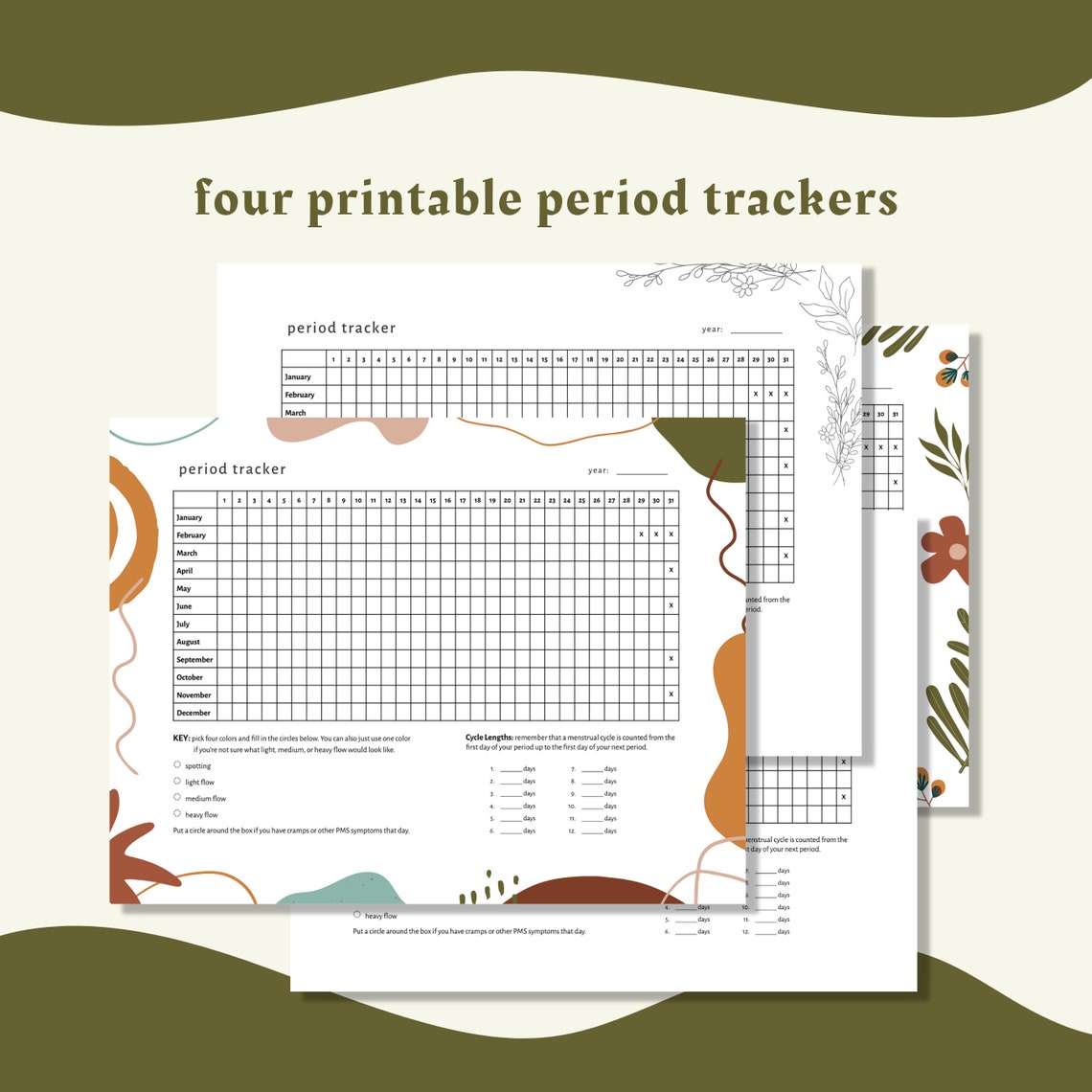 Printable Menstrual Cycle Charts, Period Trackers, and Body ...