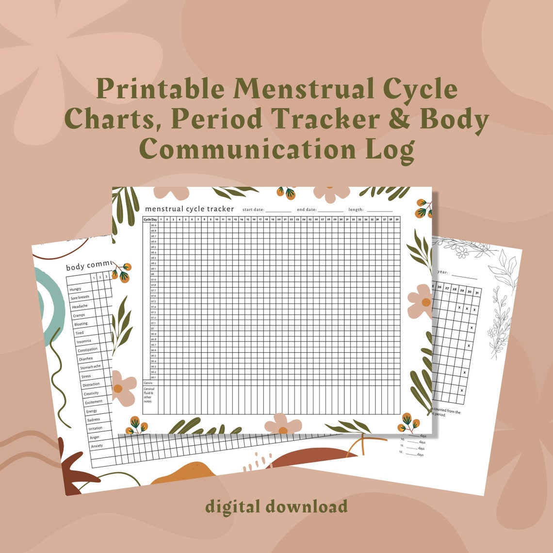 Printable Menstrual Cycle Charts, Period Trackers, and Body ...