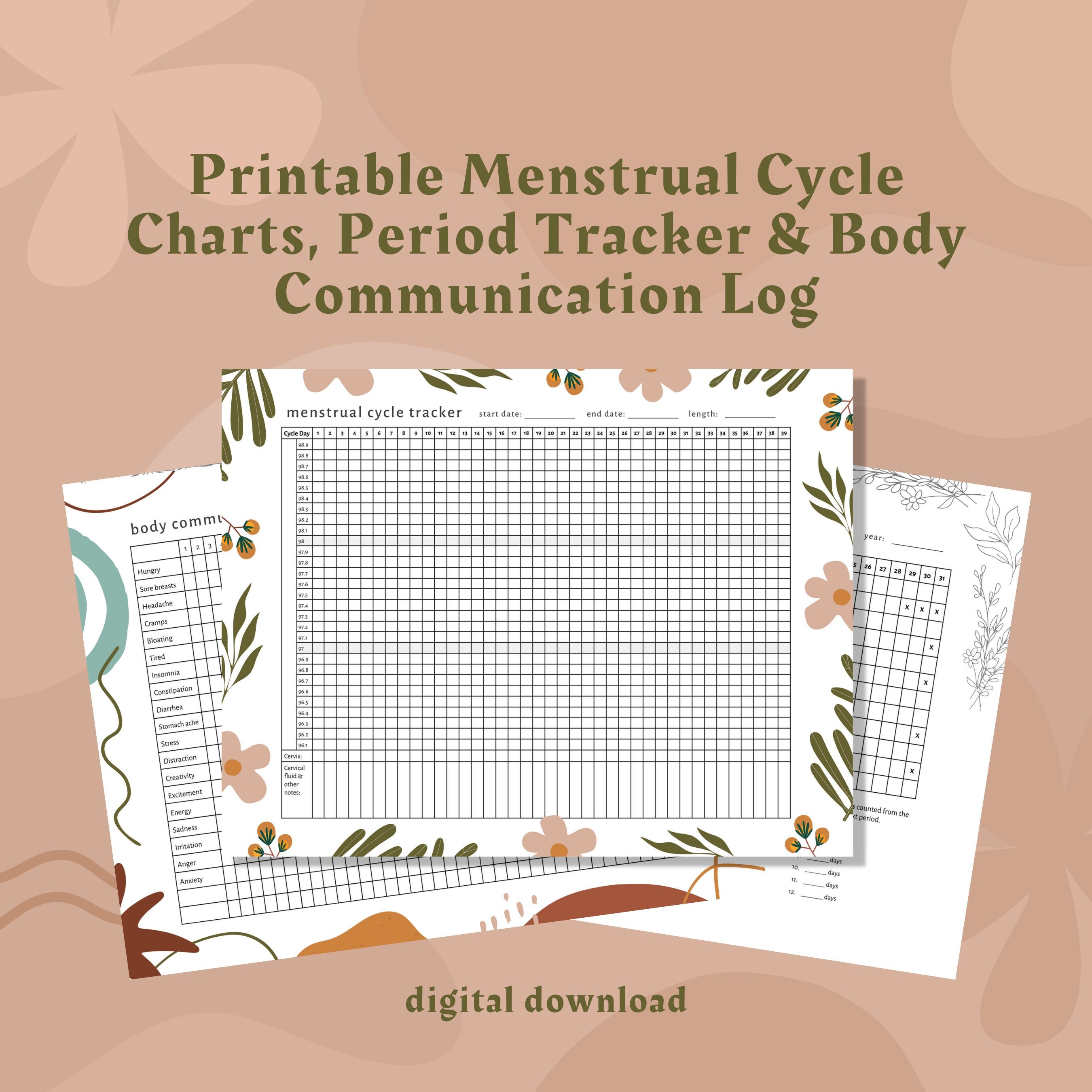 Printable Menstrual Cycle Charts, Period Trackers, and Body ...