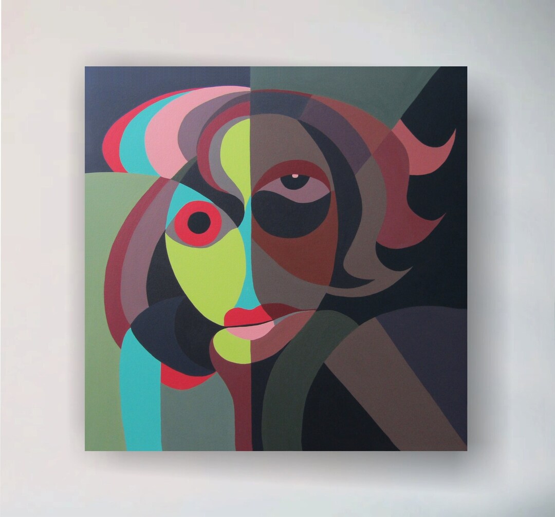 Cubist Original Painting, Wall Art Canvas, Abstract Portrait, Modern ...