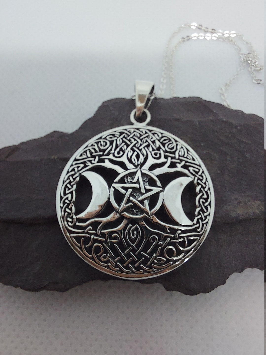Tree of Life/ Moons/pentagram Pendant 925 Silver With Silver Chain ...