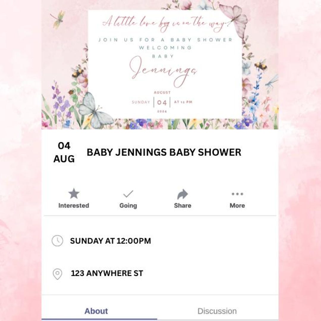 Love Bug Baby Shower Facebook Event Cover | Editable Digital Invite ...