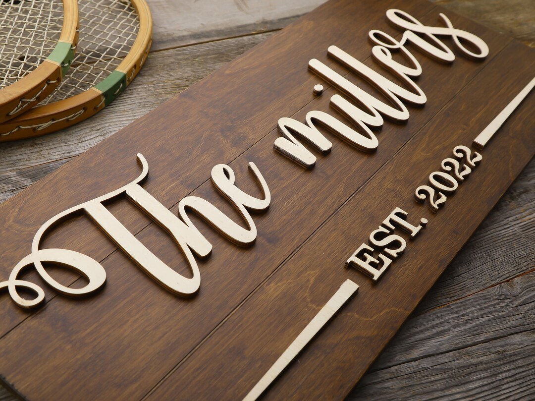 Mid Century Wall Decor Family Name Sign Modern Last Name Wall Art ...