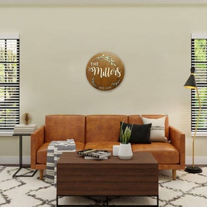Round Family Last Name Sign With Raised Botanical Frame and Raised ...