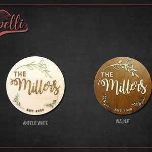 Round Family Last Name Sign With Raised Botanical Frame and Raised ...