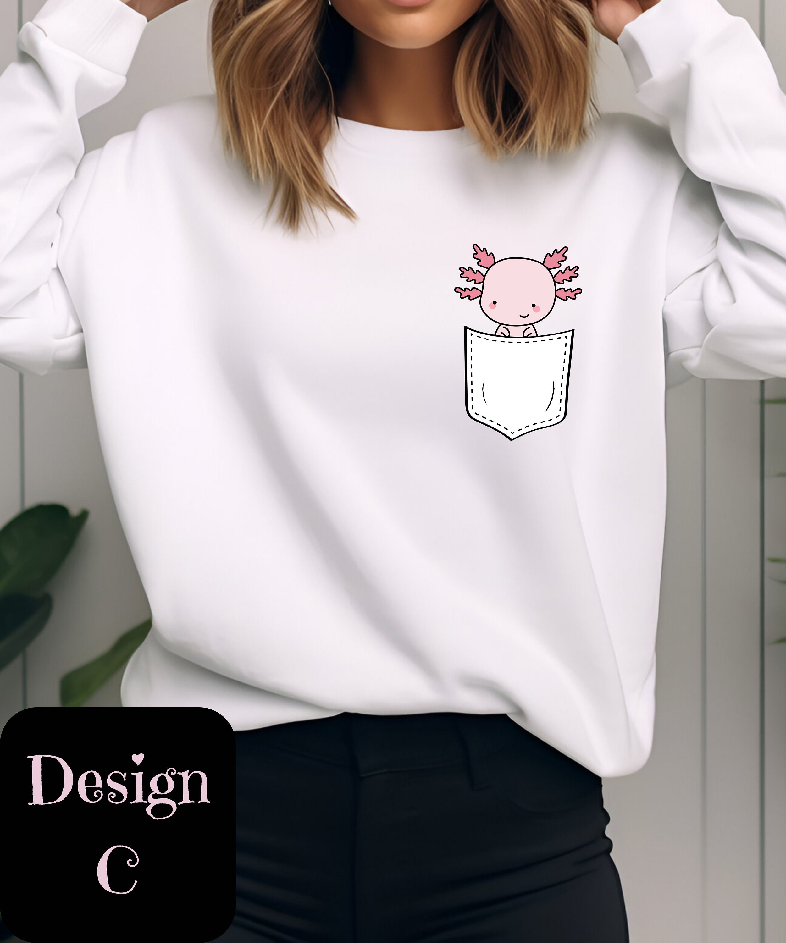 Axolotl, Kawaii Clothes, Axolotl in Pocket Women Shirt, Salamander Long ...