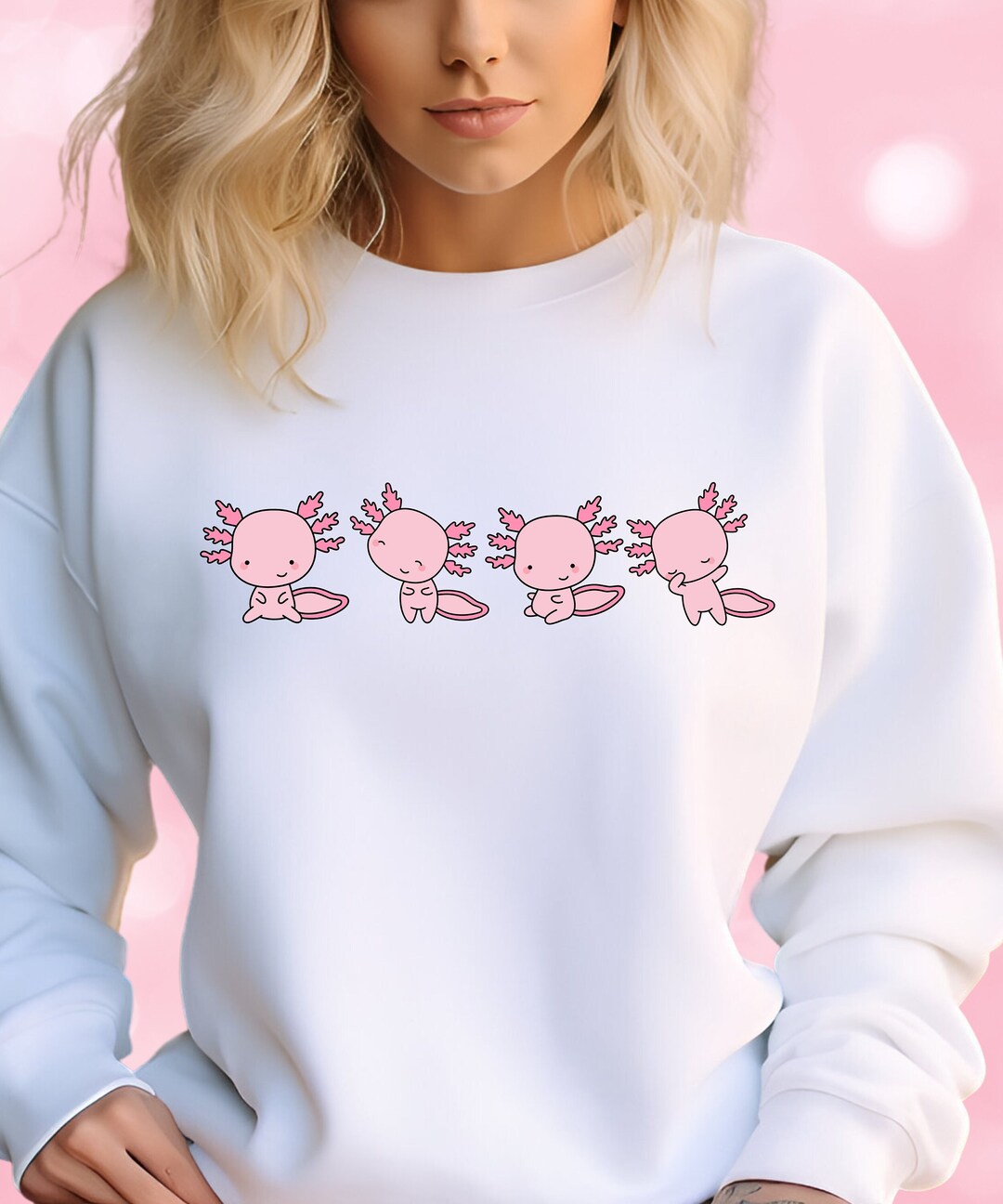 Axolotl, Kawaii Clothes, Axolotls Print on Women Shirt, Salamander Long ...