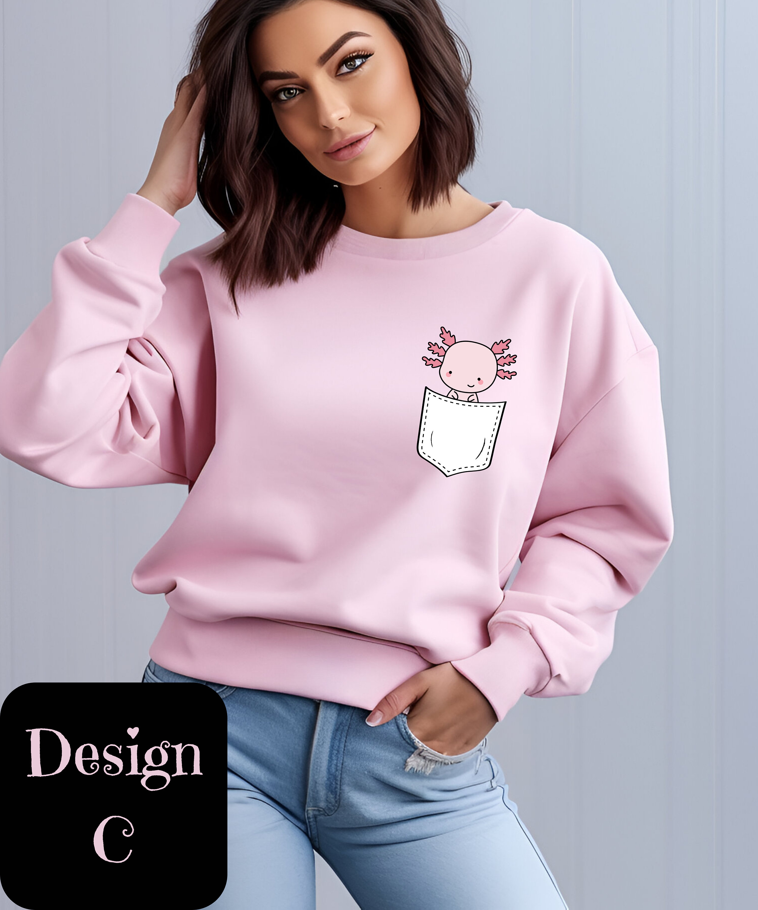 Axolotl, Kawaii Clothes, Axolotl in Pocket Women Shirt, Salamander Long ...
