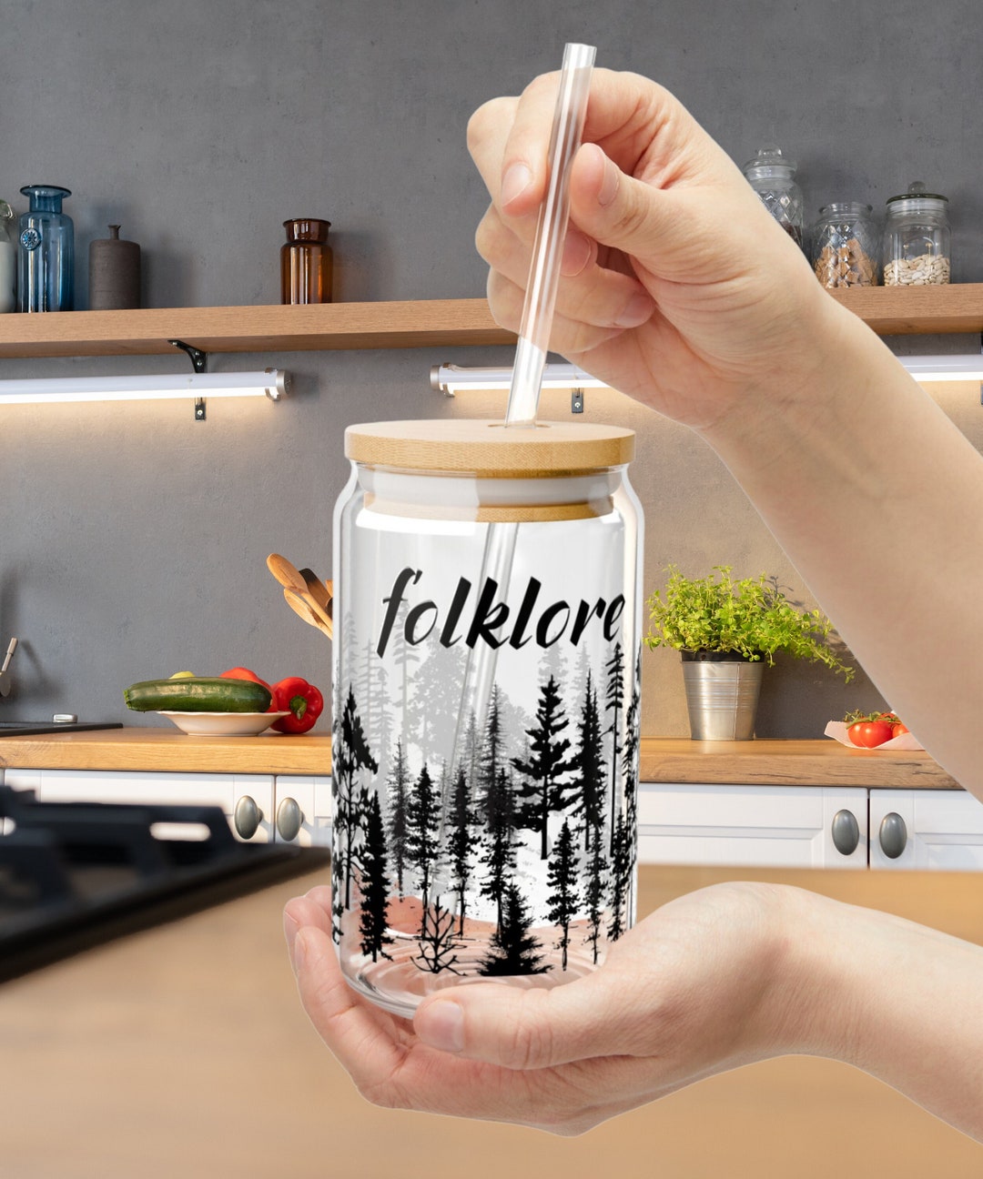 Folklore TS, Iced Coffee Glass, Aesthetic Boho Sipper Glass, Folklore ...