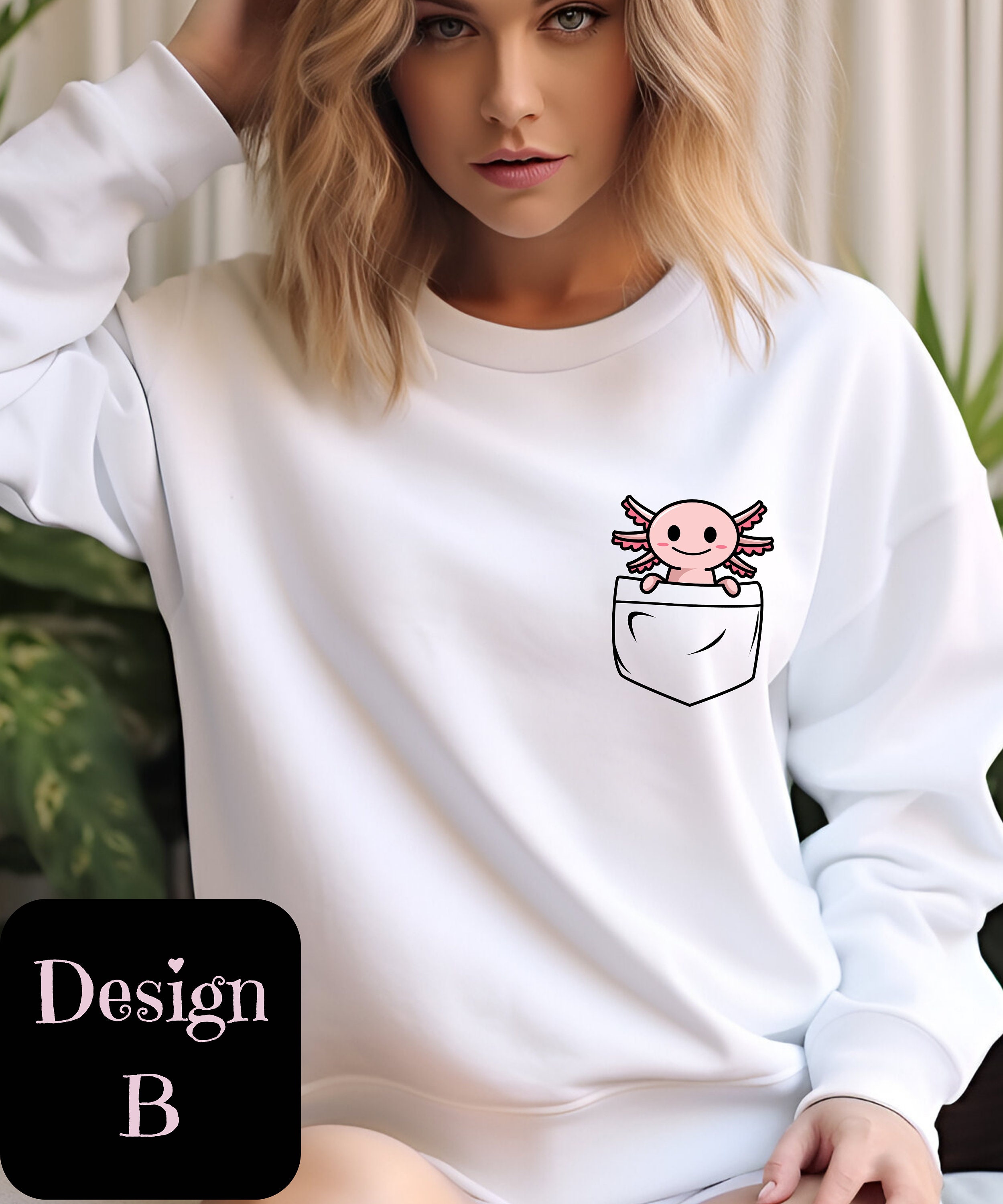 Axolotl, Kawaii Clothes, Axolotl in Pocket Women Shirt, Salamander Long ...