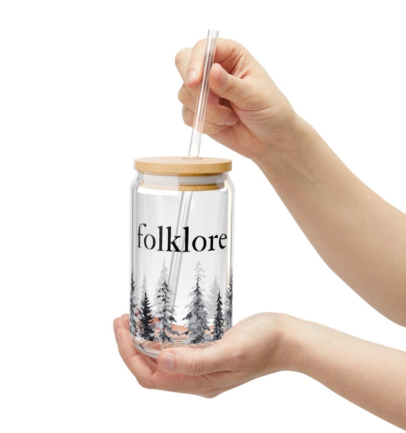 Folklore Merch Iced Coffee Trendy Glass, Aesthetic Boho Sipper Glass ...