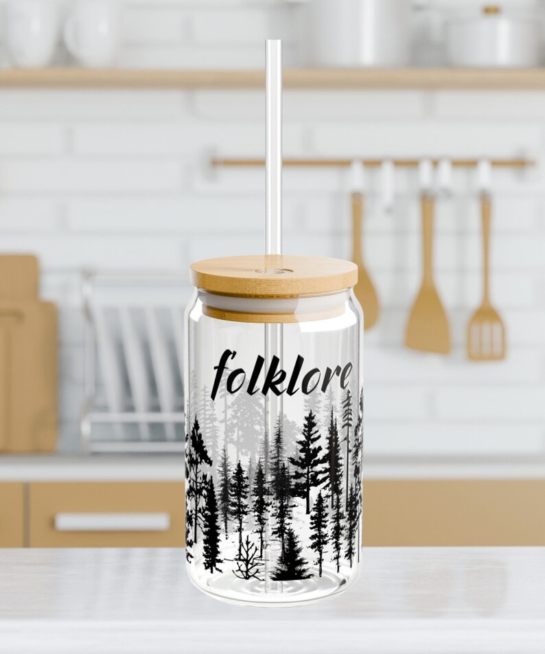 Folklore TS, Iced Coffee Glass, Aesthetic Boho Sipper Glass, Folklore ...