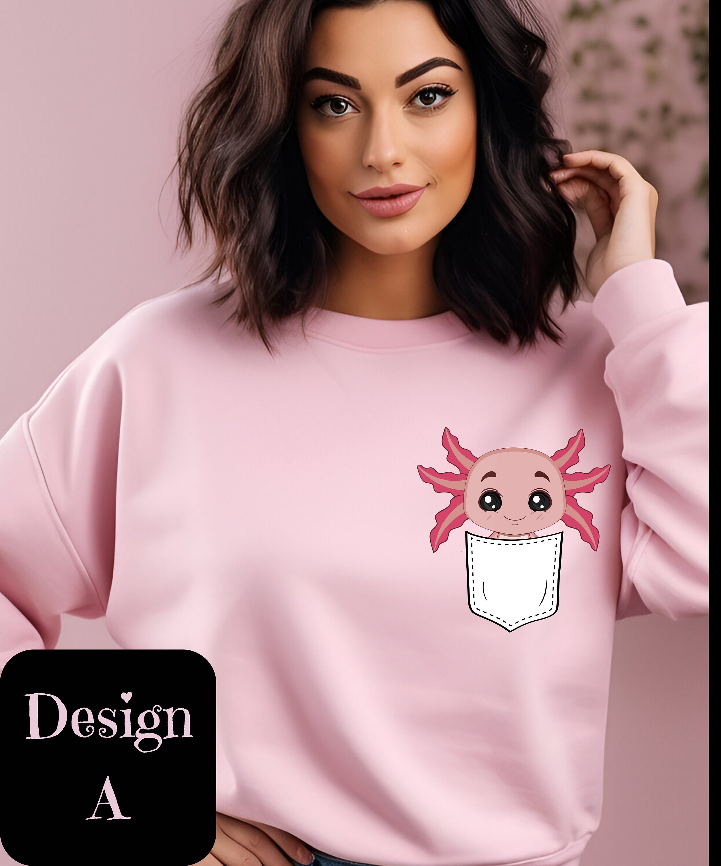 Axolotl, Kawaii Clothes, Axolotl in Pocket Women Shirt, Salamander Long ...