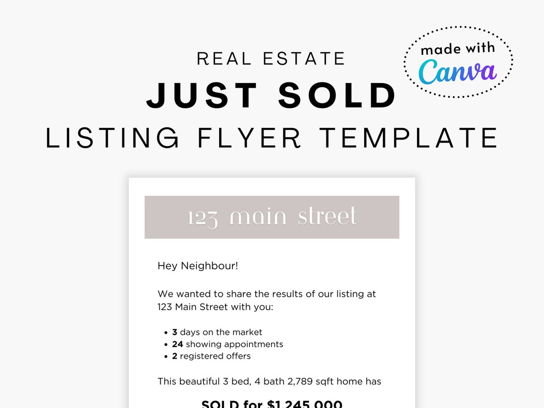 Real Estate Just Sold Flyer | Realtor Marketing Template (digital) - Etsy
