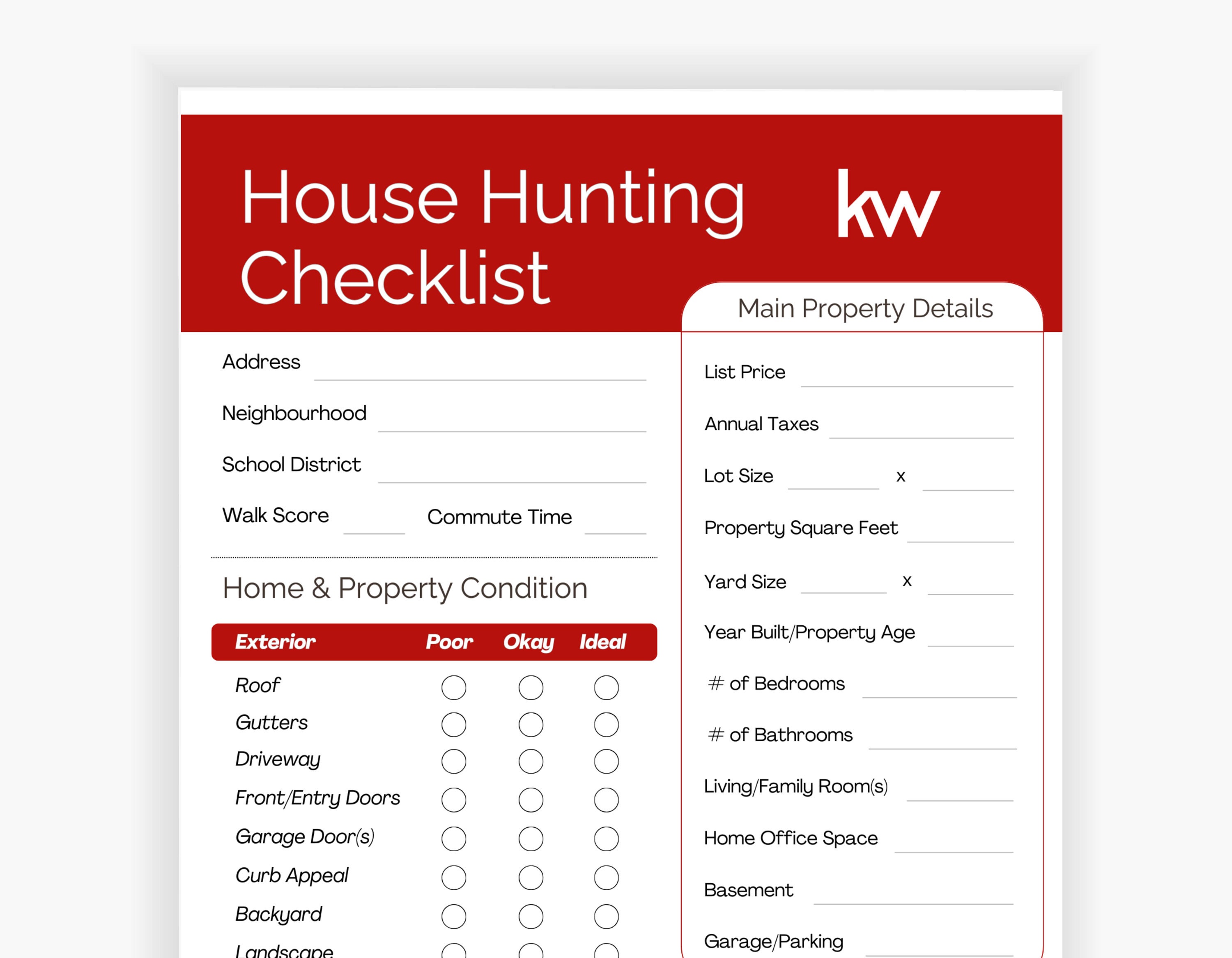 Home Buyer Checklist Template, Red Branded Keller Williams Worksheet ...