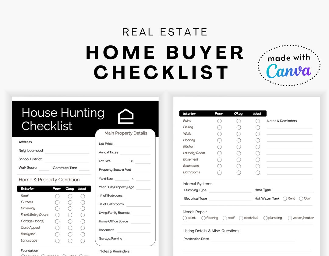Home Buyer Checklist Canva Printable Template, Aesthetic Black White ...