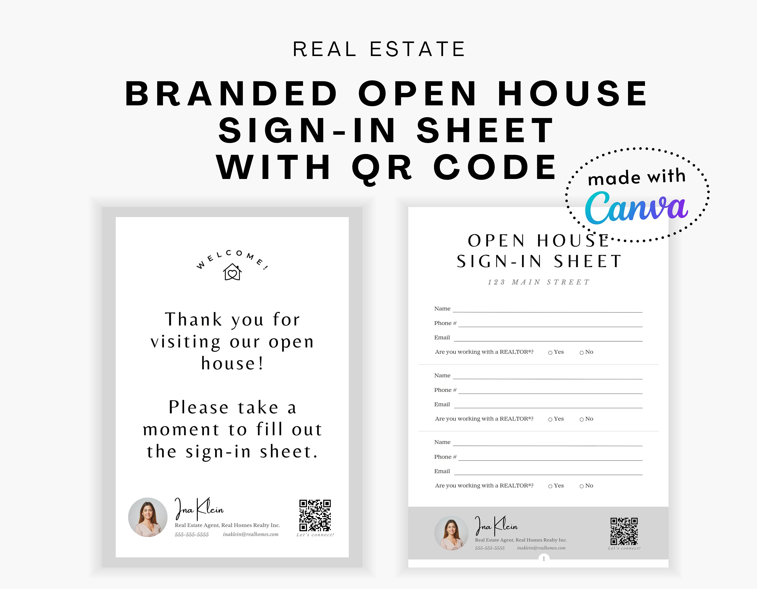Open House Sign-in Sheet Canva Template | Customizable Black and White ...