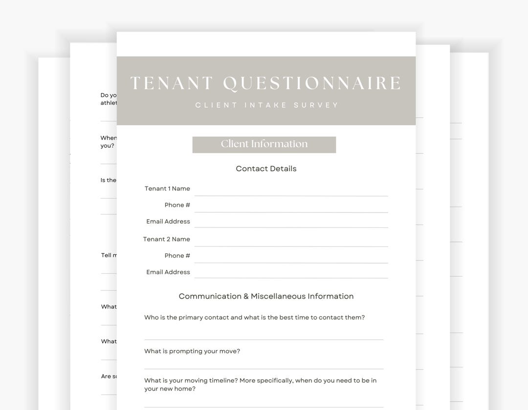 Real Estate Tenant Questionnaire Canva Template, Client Intake Form ...