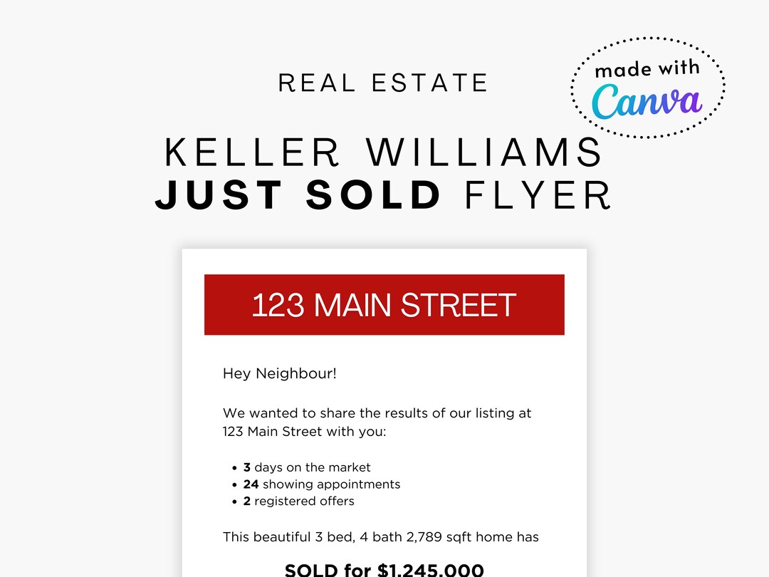 Keller Williams Just Sold Flyer | Real Estate Marketing Template (canva ...