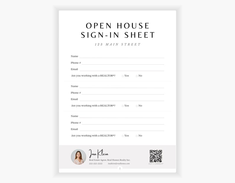Open House Sign-in Sheet Template | Branded Contact Form (digital ...