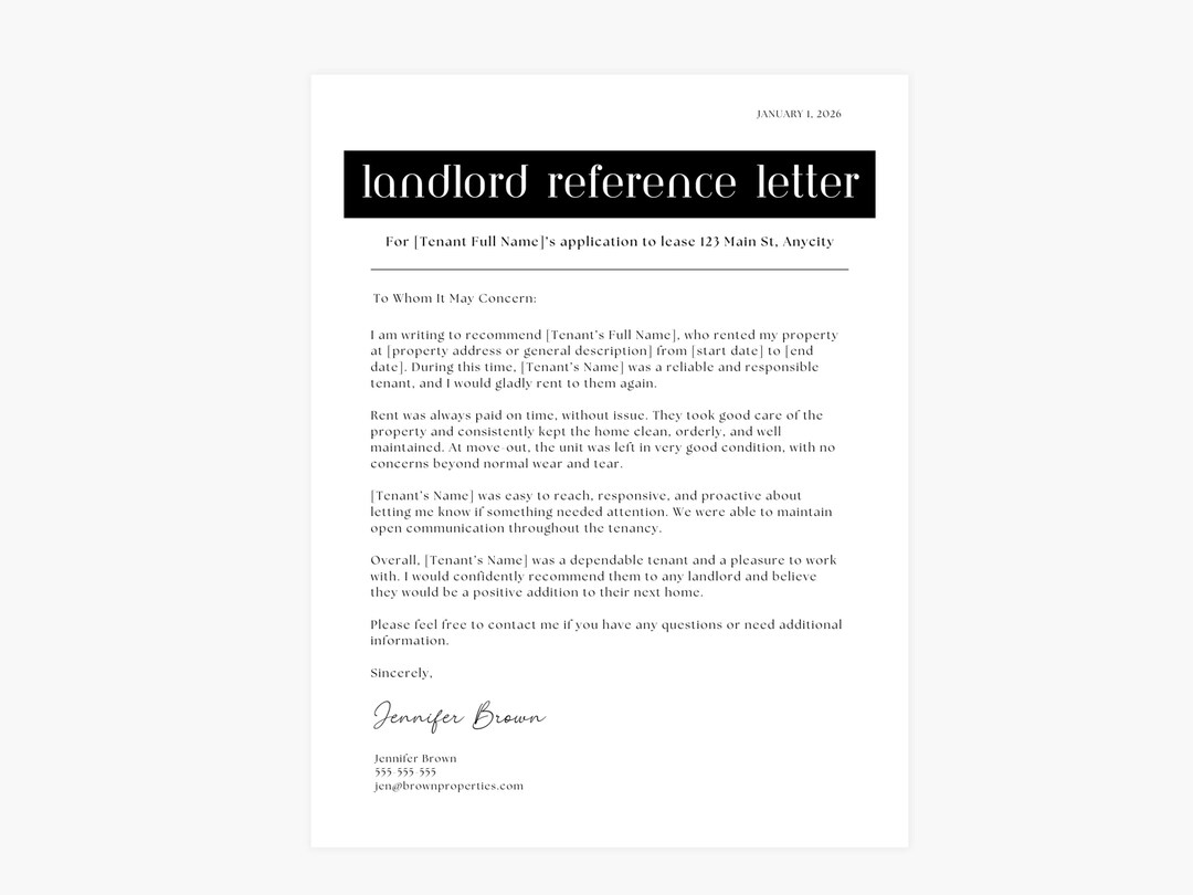Landlord Reference Letter for Tenant | Canva Real Estate Template ...