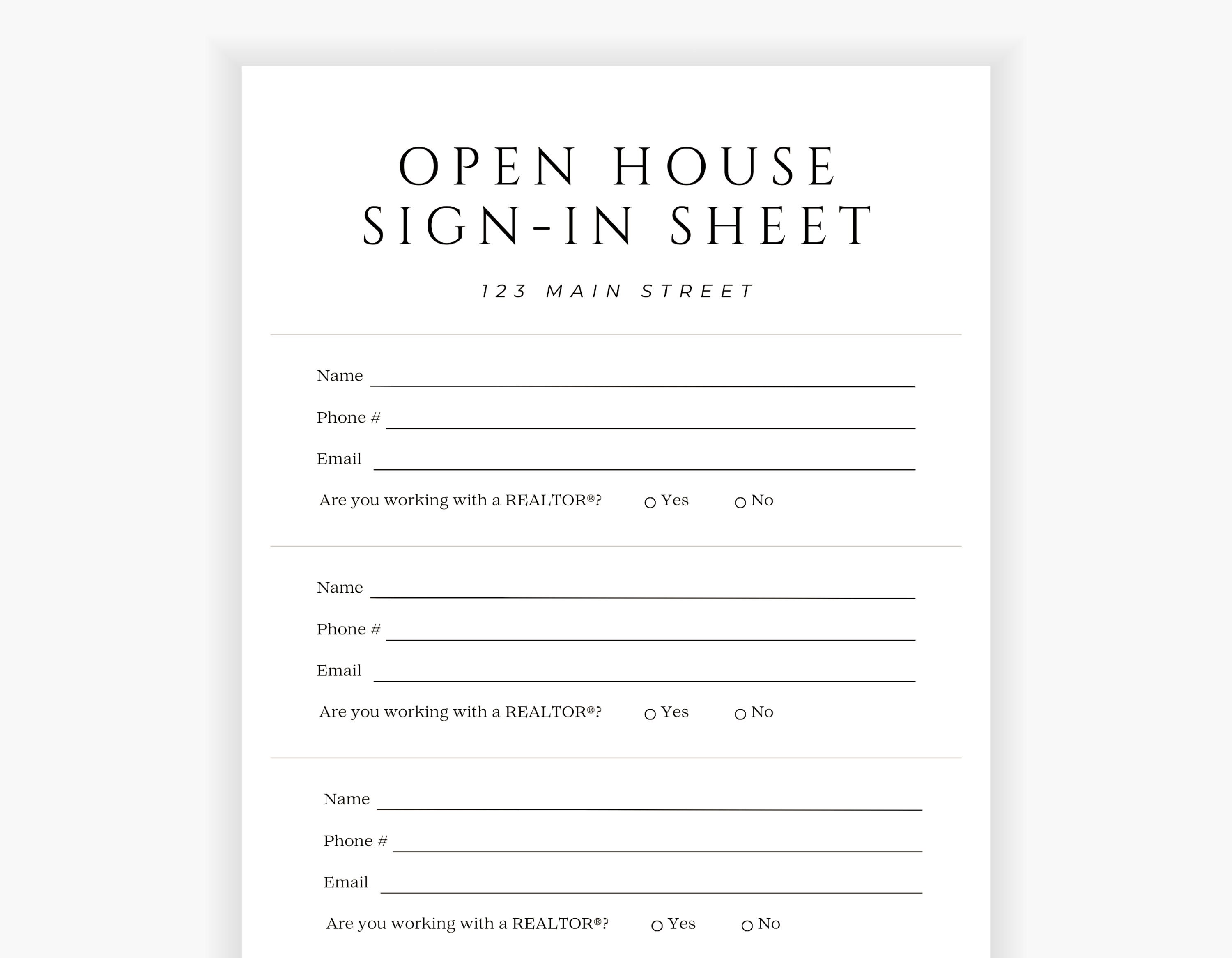 Open House Sign-in Sheet Canva Template | Customizable Black and White ...
