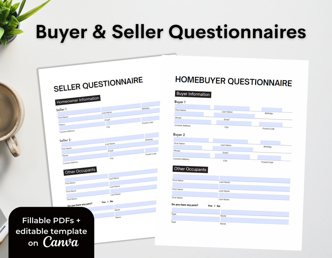 Buyer & Seller Questionnaire Templates, Fillable Buyer and Seller ...