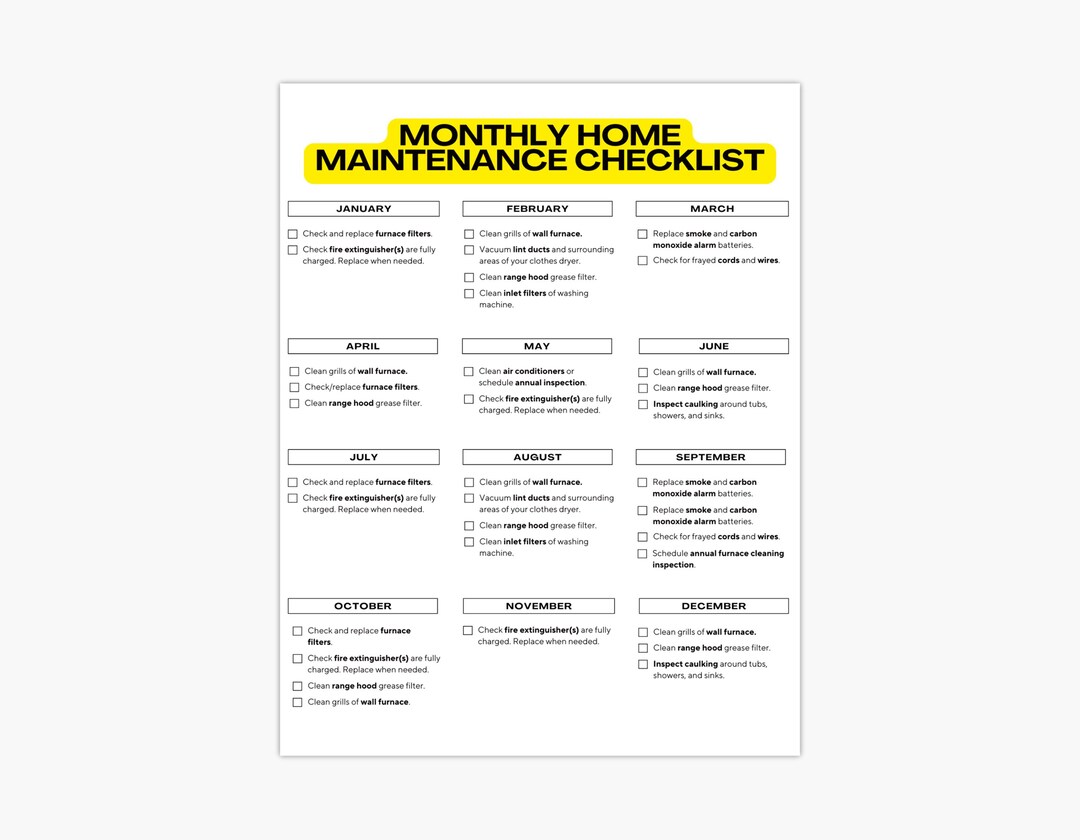 Home Maintenance Checklist | Monthly Property To-do List and Tips ...