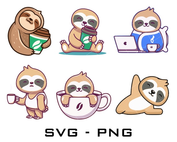 Sloth Svg Sloth Coffee Svg Png Sloth Bundle Svg Cute | Etsy