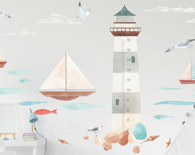Sea Lighthouse Wall Decal Boho Navy Wall Decal Lighthouse Wall Art ...