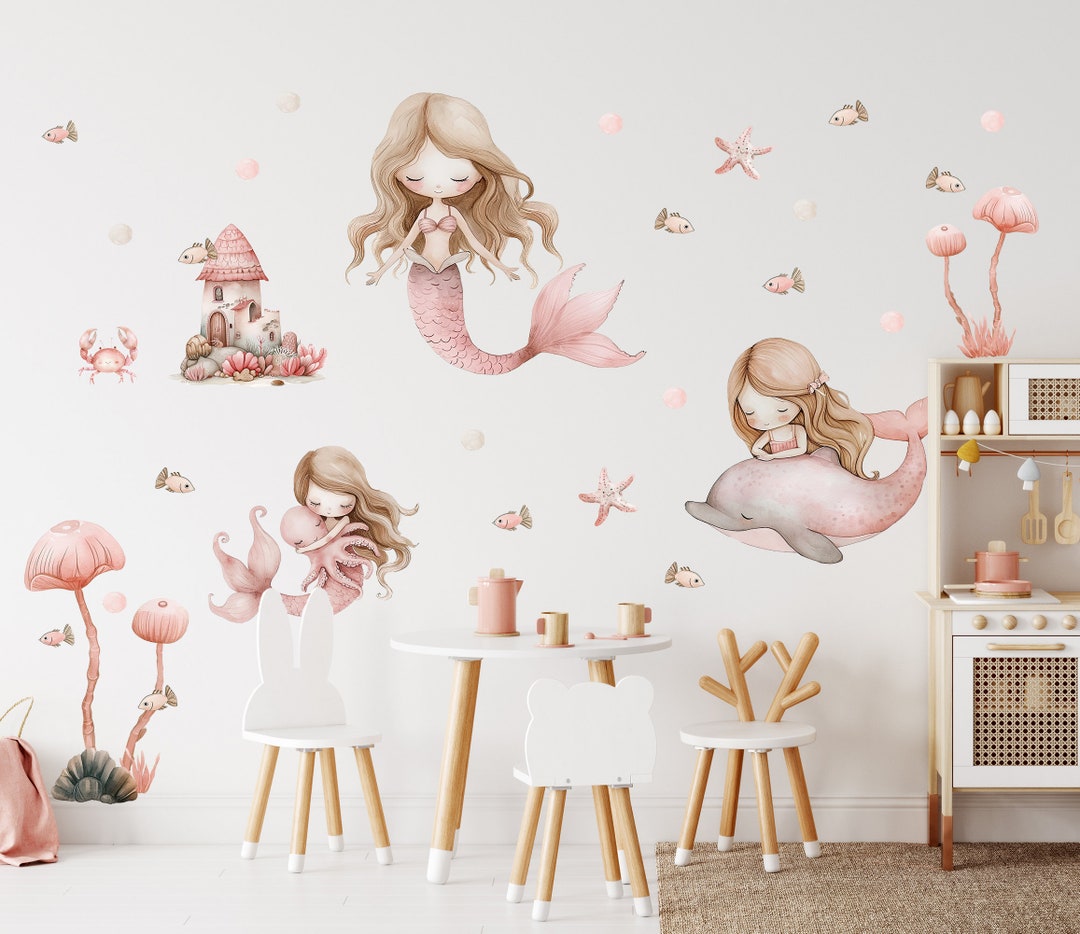 Mermaids Wall Decal, Mermaid Wall Art, Mermaids Wall Stickers, Peel and ...