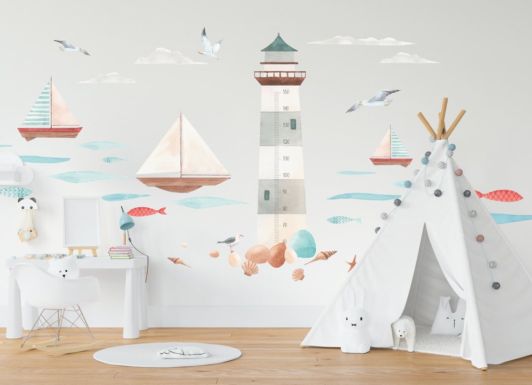 Sea Lighthouse Wall Decal - Boho Navy Wall Decal - Lighthouse Wall Art ...