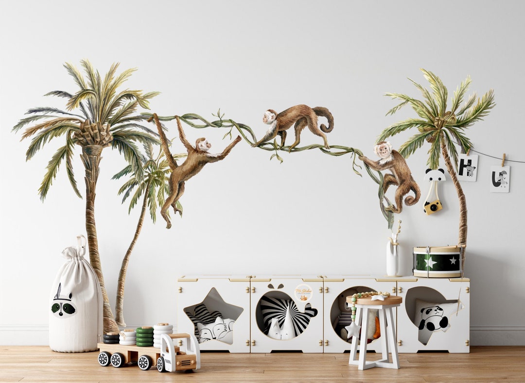 Jumping Monkey Decals - Savanna Palm Trees Wall Decal for Kids ...