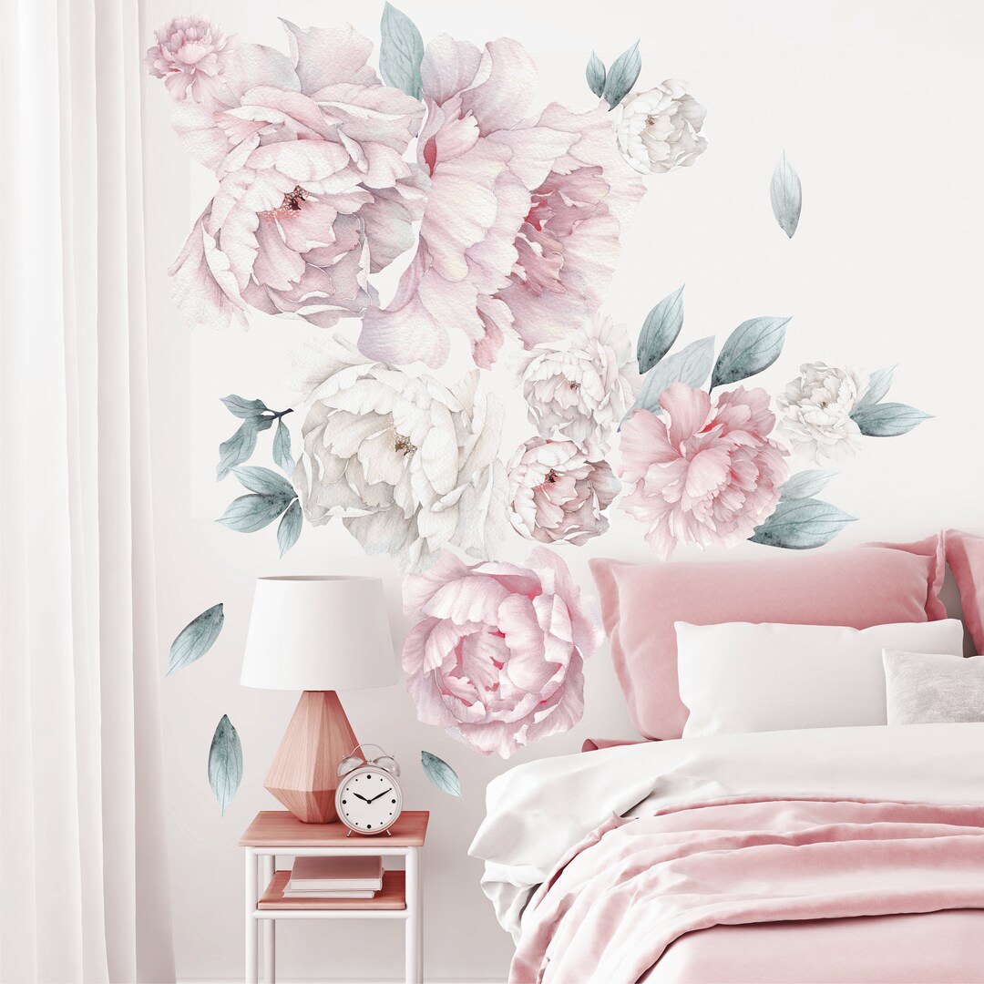 Peony Flower Wall Decal - Watercolor Peonies Decal - Peony Nursery ...