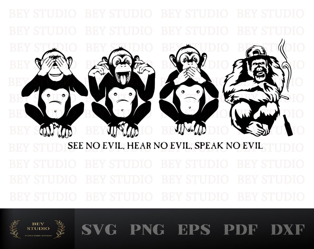 Three Wise Monkeys And Smoking Monkeys SVG, Beer Monkeys, Monkey SVG, Plotterdatei, Plotterdatei ...