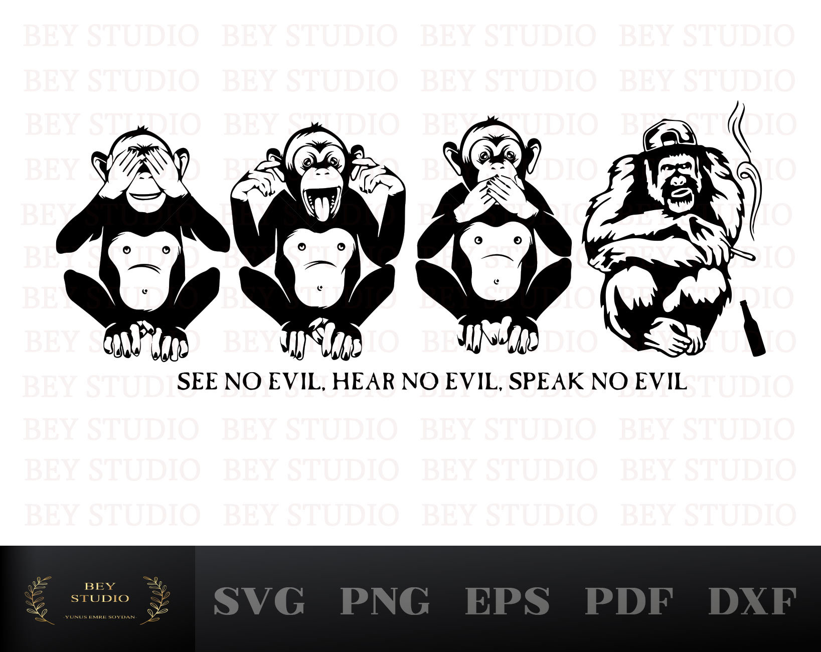 Three Wise Monkeys and Smoking Monkeys SVG, Beer Monkeys, Monkey SVG, Monkey Files for Cricut ...