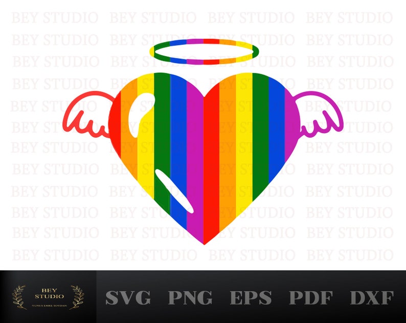 Colorful Angel Heart Svg, Pride Flag Svg, Six Colors Pride Flag Svg ...