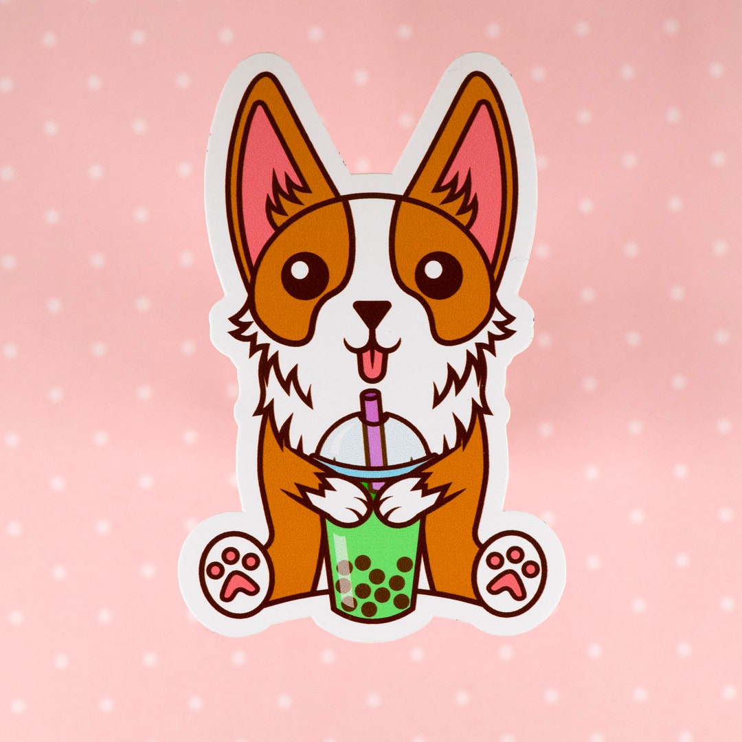 Kawaii Corgi Boba Tea Sticker - Waterproof Vinyl Decal - Etsy