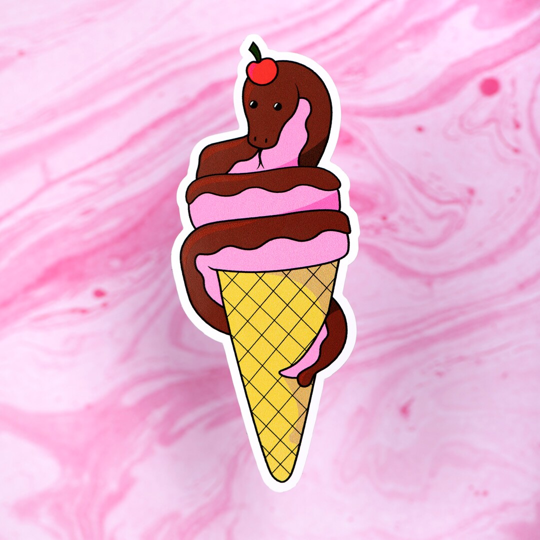 Ice Cream Snake Sticker | Cute Animal Sticker Pink Ice Cream Cone ...